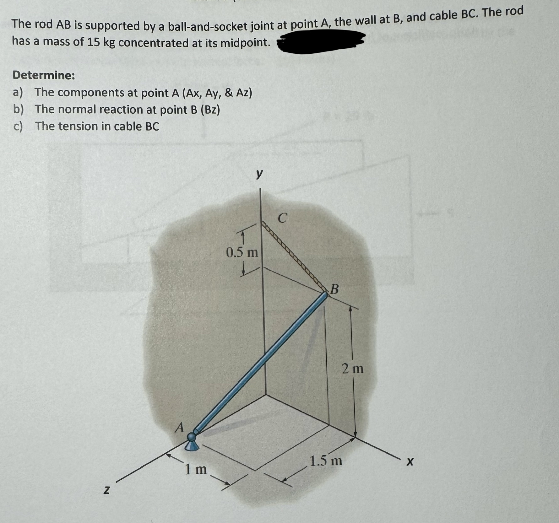 (Solved) - The rod AB is supported by a ball-and-socket joint at point ...