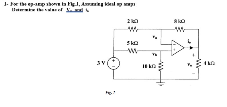 (Solved) - For the op-amp shown in Fig.1, Assuming ideal op amps ...