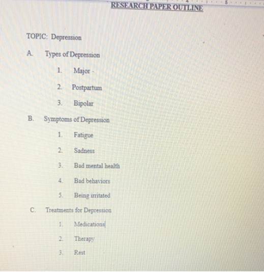 (Solved) - 5. 6 RESEARCH PAPER OUTLINE TOPIC: Depression ? Types of ...