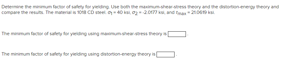(Solved) - Determine the minimum factor of safety for yielding. Use ...