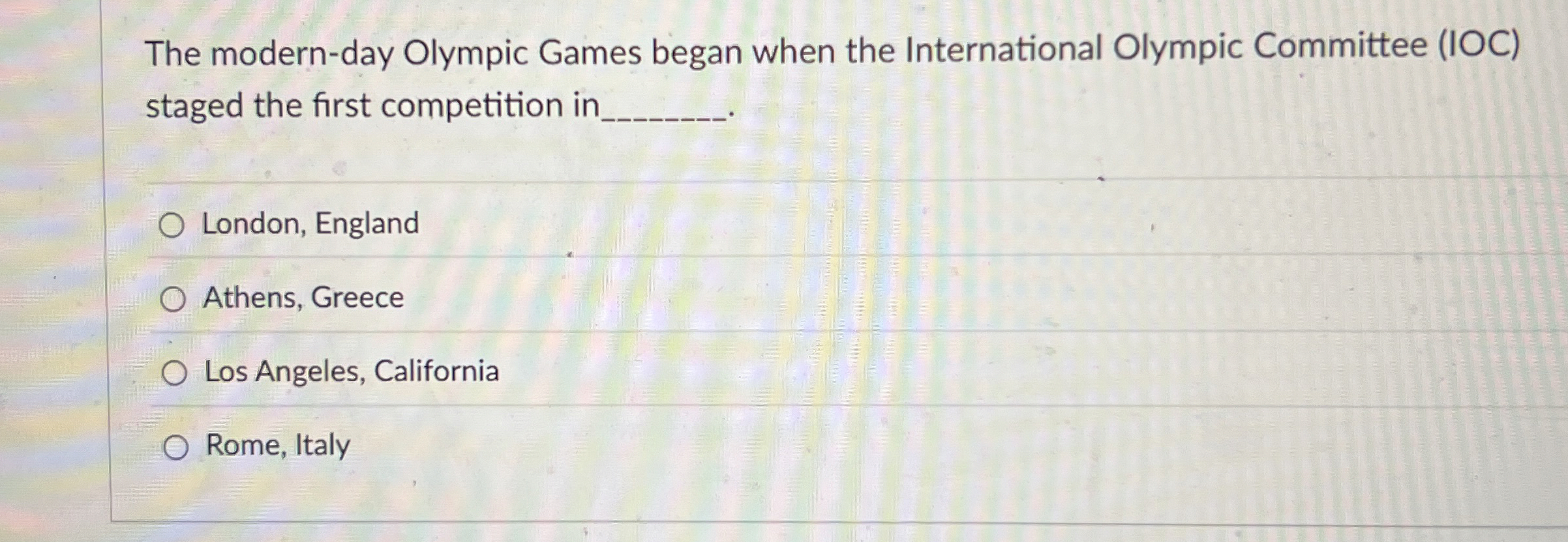 (Solved) - The modern-day Olympic Games began when the International ...