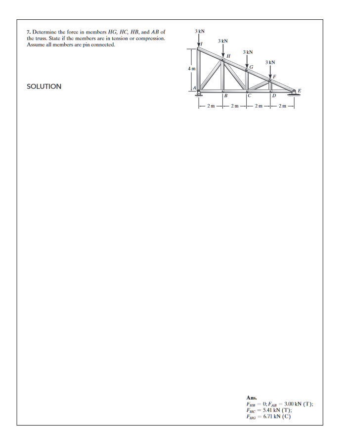 (Get Answer) - Determine the force in members HG, HC, HB, and AB of the ...