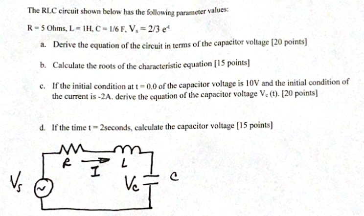 (Get Answer) - The RLC circuit shown below has the following parameter values:...| Transtutors