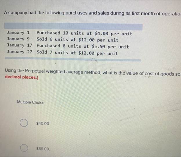 (Solved) - Cost of goods sold: Multiple Choice Is another term for ...