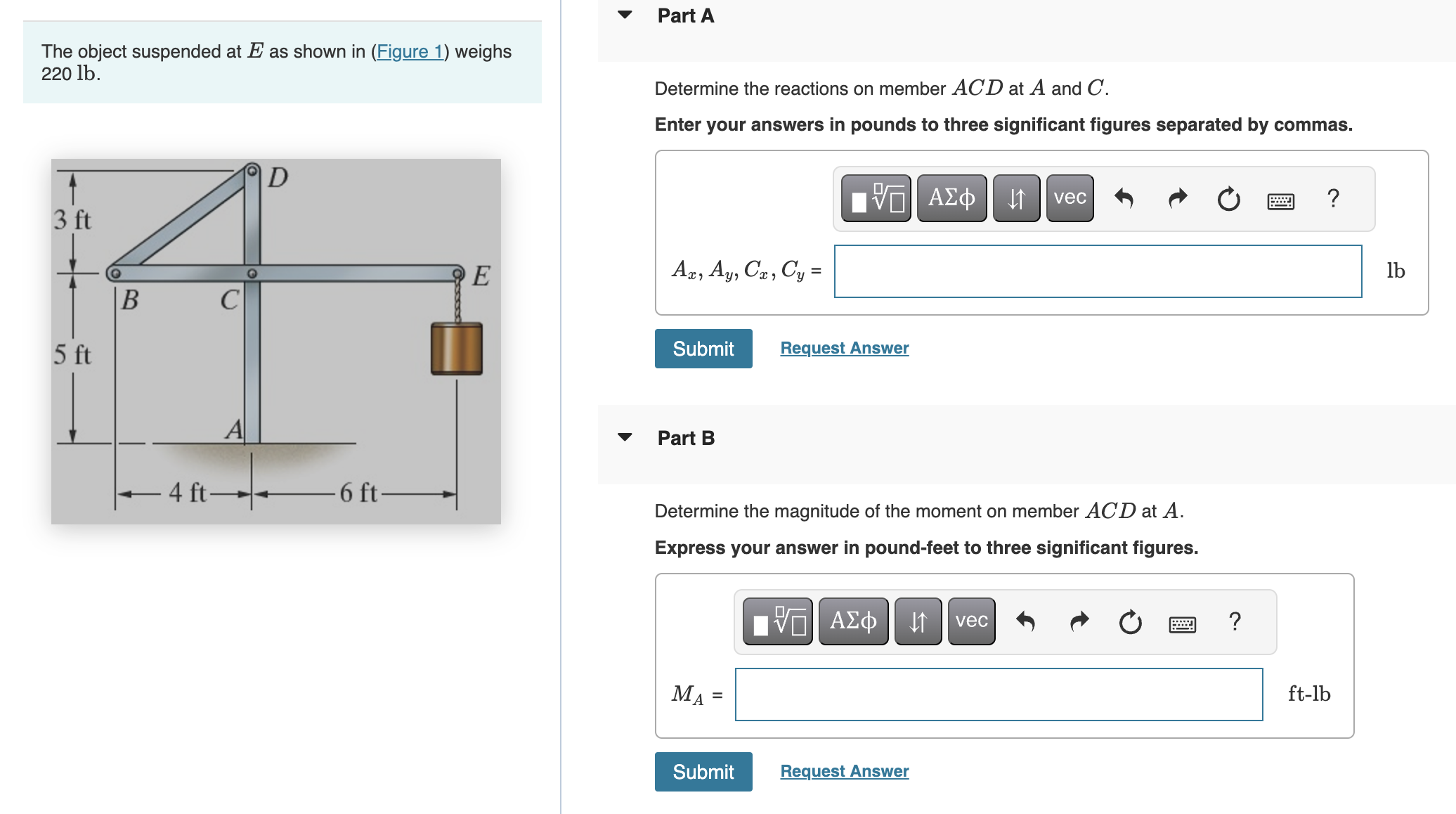 (Get Answer) - Part A The object suspended at E as shown in (Figure 1 ...