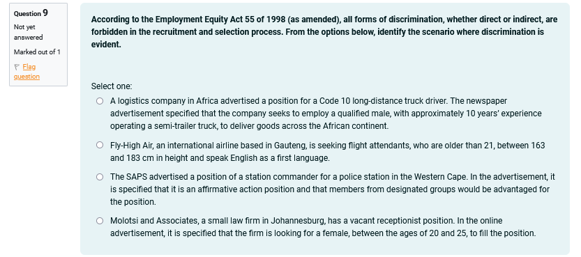 (Solved) - According to the Employment Equity Act 55 of 1998 (as ...