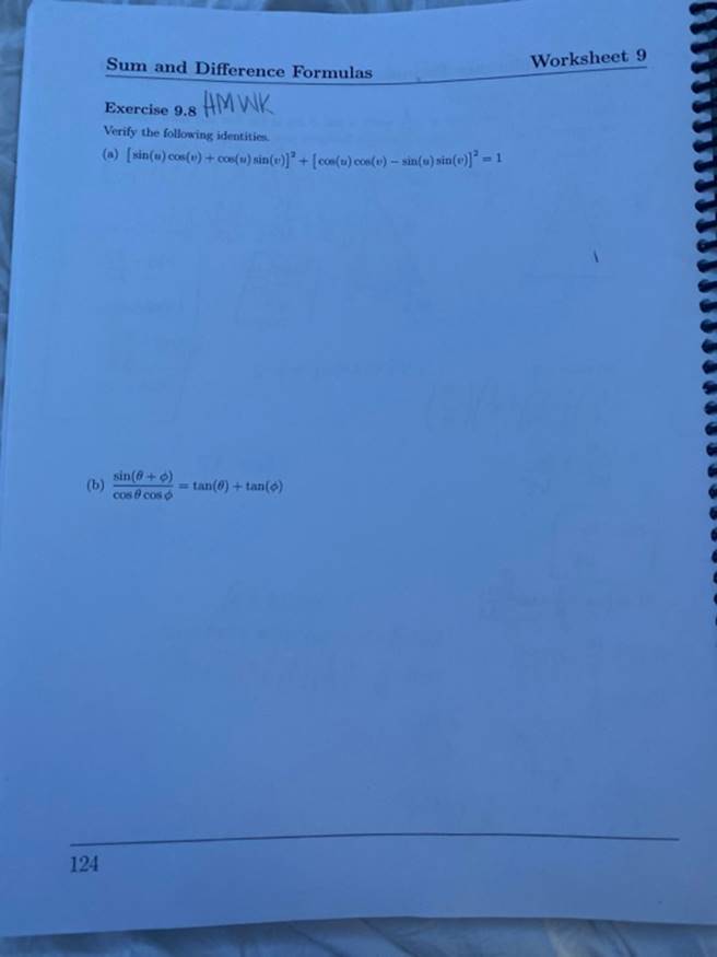 (Solved) - Worksheet 9 Sum And Difference Formulas Exercise 9.8 • HM WK ...