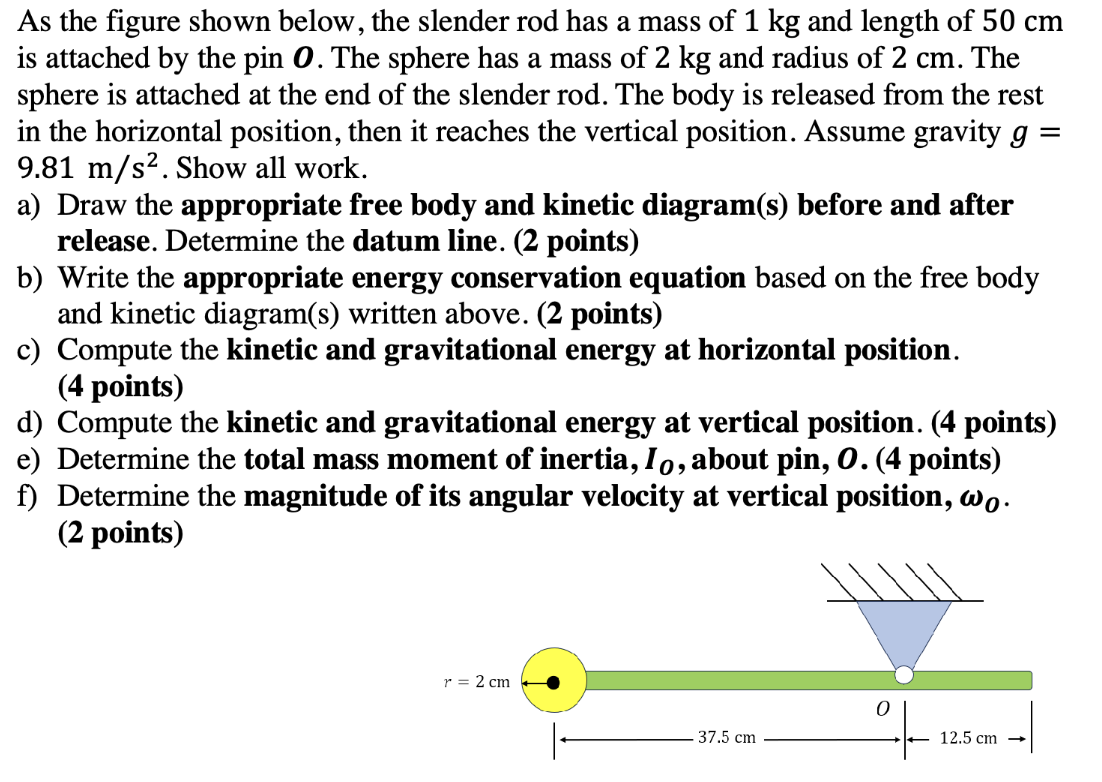 (Solved) - As the figure shown below, the slender rod has a mass of 1kg ...