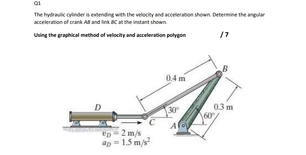 (Get Answer) - Q1 The hydraulic cylinder is extending with the velocity ...