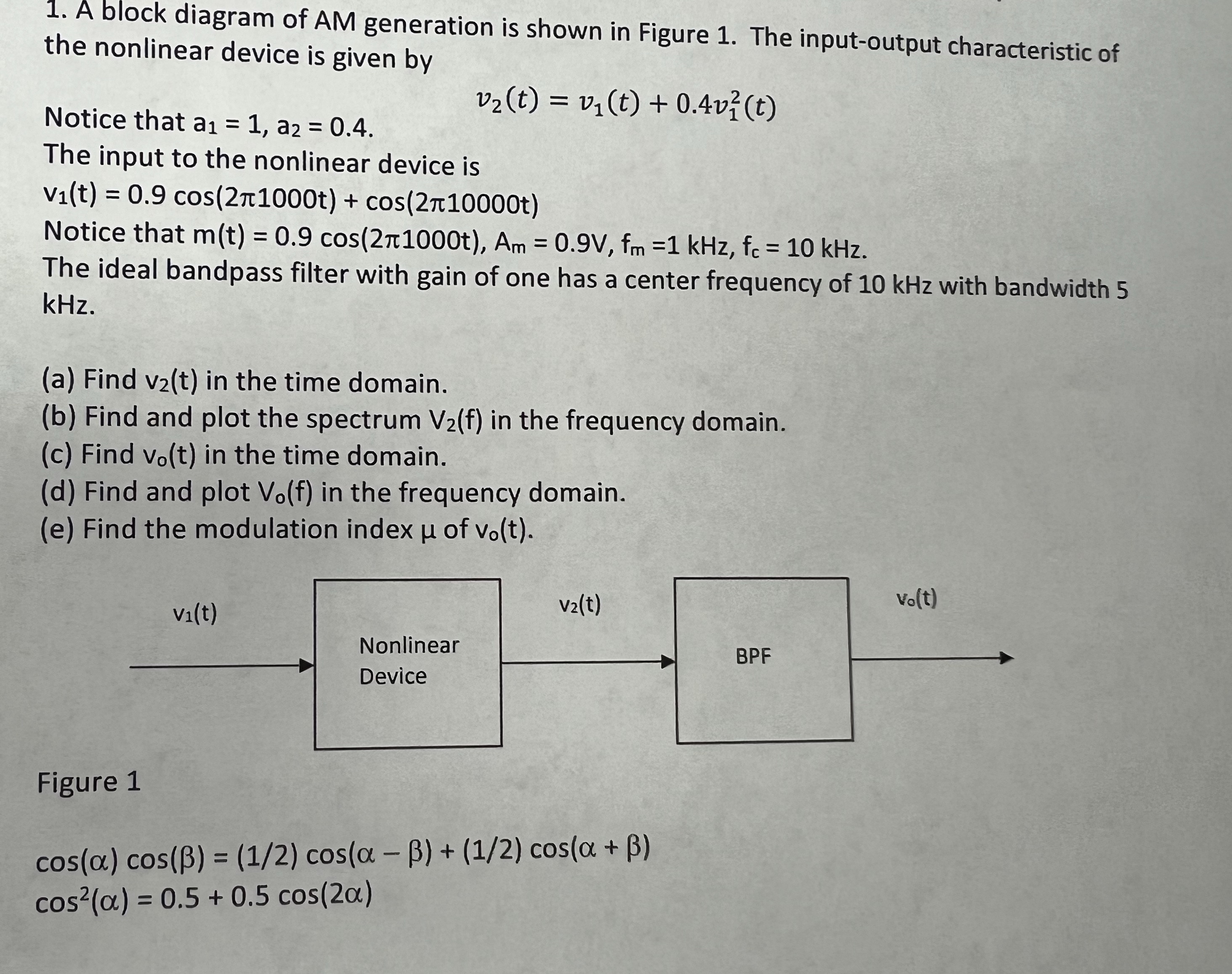 (Solved) - A block diagram of AM generation is shown in Figure 1. The ...