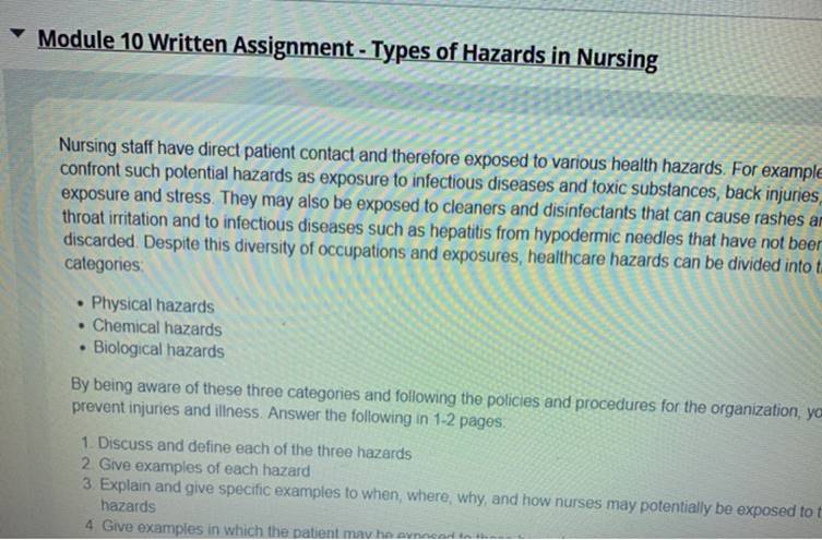 (Solved) - Question: Module 10 Written Assignment - Types Of Hazards In ...
