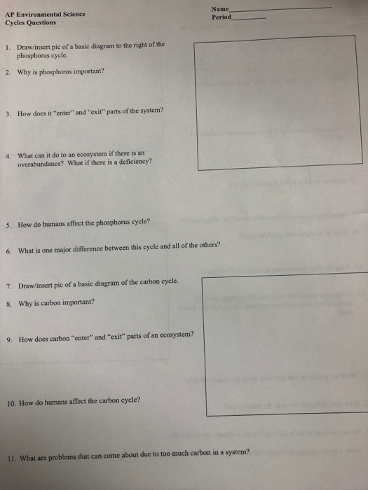 (Solved) - AP Environmental Science Cycles Questions Name Period 1 ...