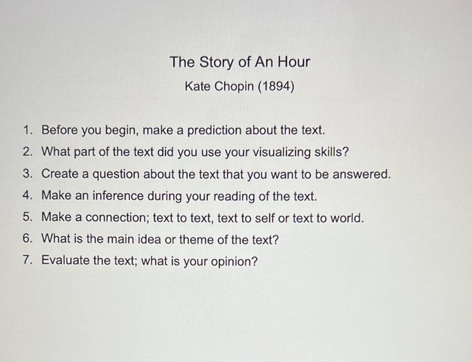 (Solved) - The Story of An Hour Kate Chopin (1894) 1. Before you begin ...