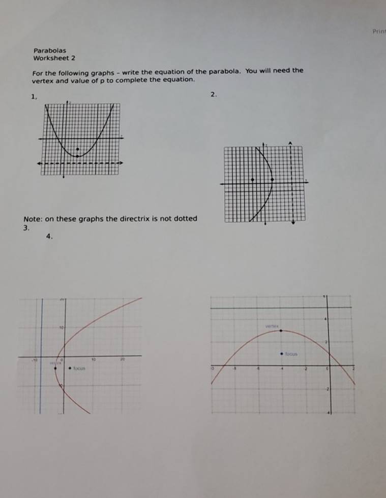 Get Answer Prin Parabolas Worksheet 2 For The Following Graphs Get Answer Prin Parabolas Worksheet 2 For The Following Graphs
