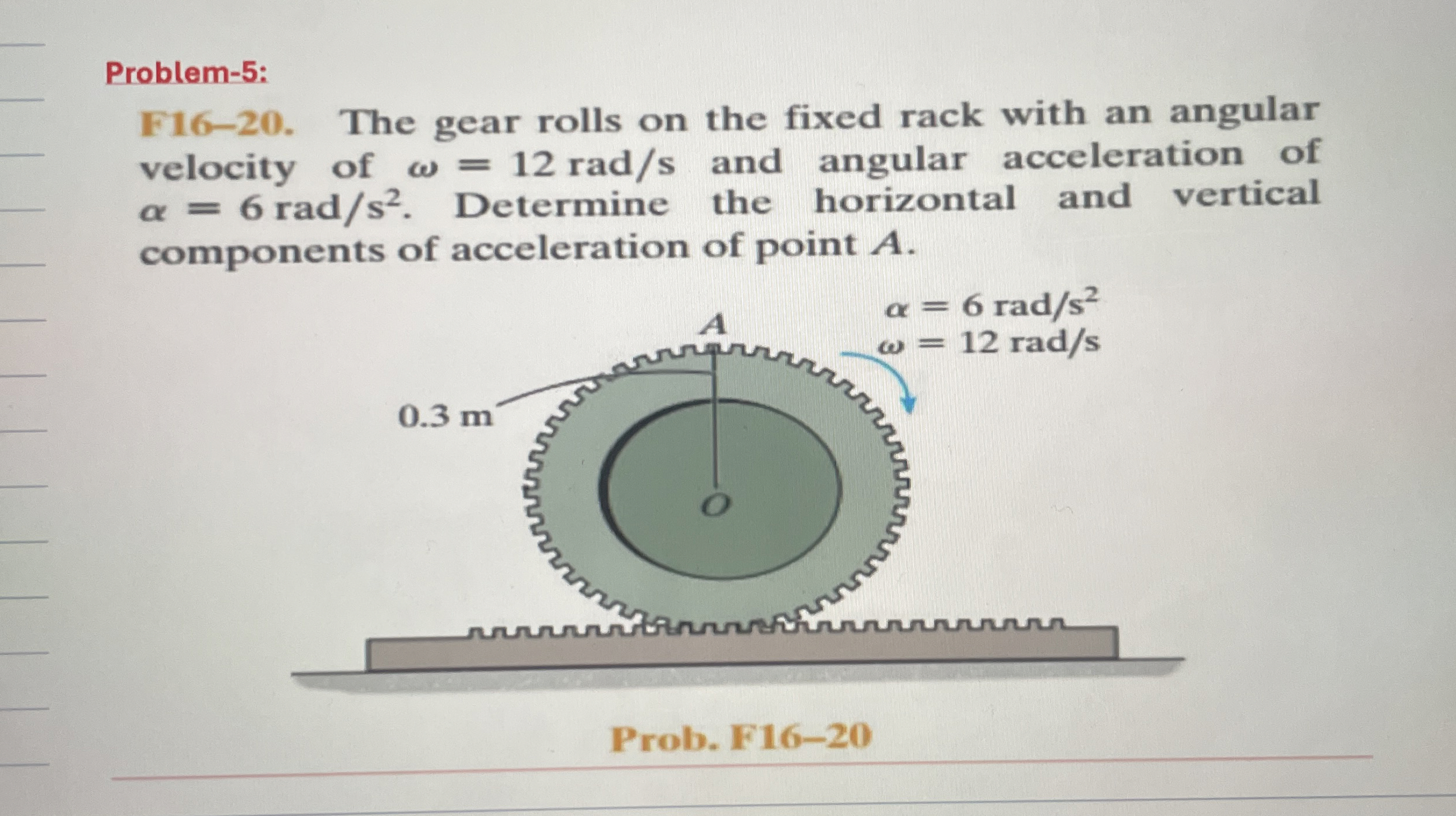 (Get Answer) - Problem-5: F16-20. The gear rolls on the fixed rack with ...