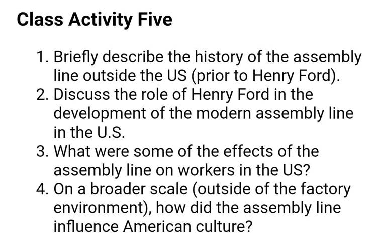 (Solved) - Question: Class Activity Five 1. Briefly Describe The ...