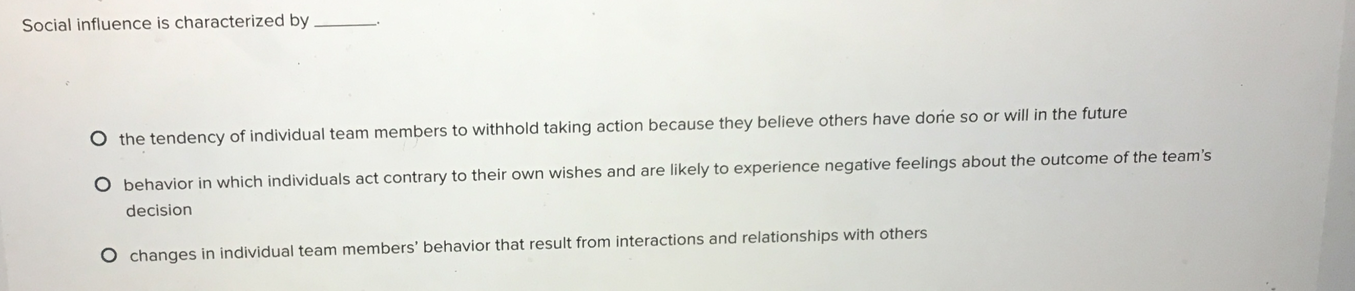 (Get Answer) - Social influence is characterized by q, the tendency of ...