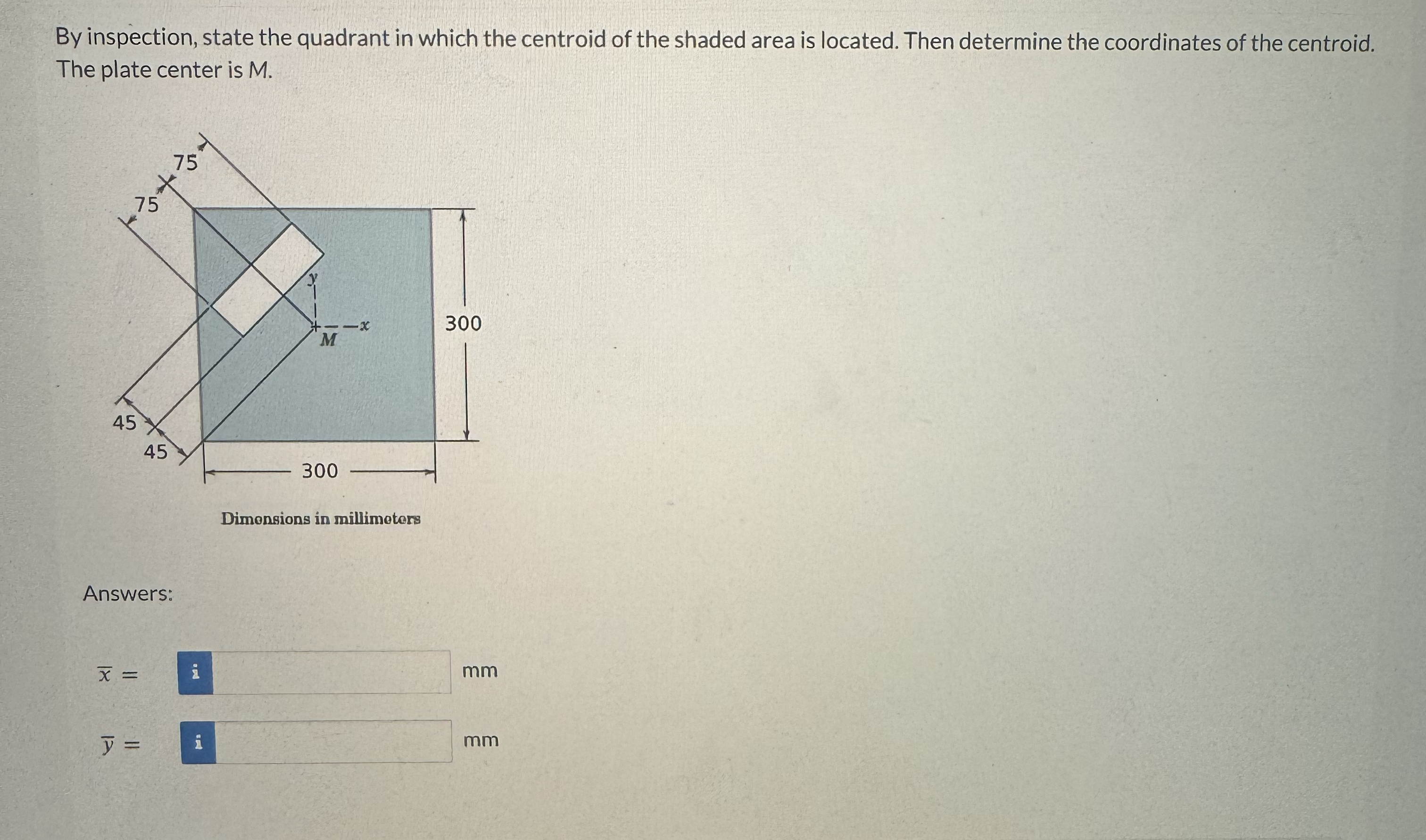 (Get Answer) - By inspection, state the quadrant in which the centroid ...