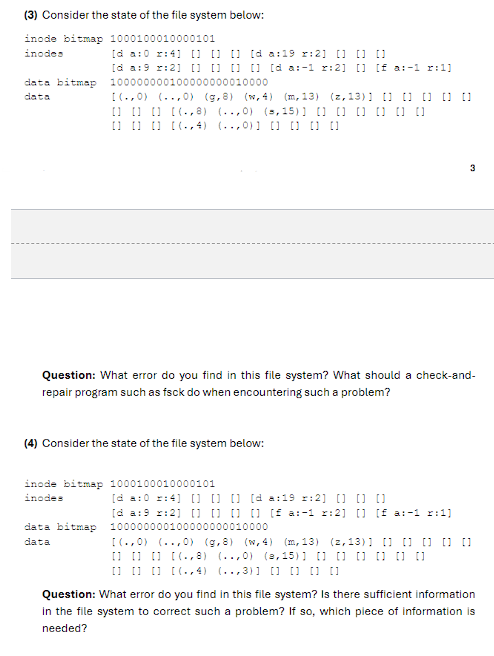(Solved) - Consider the state of the file system below: inode bitmap ...