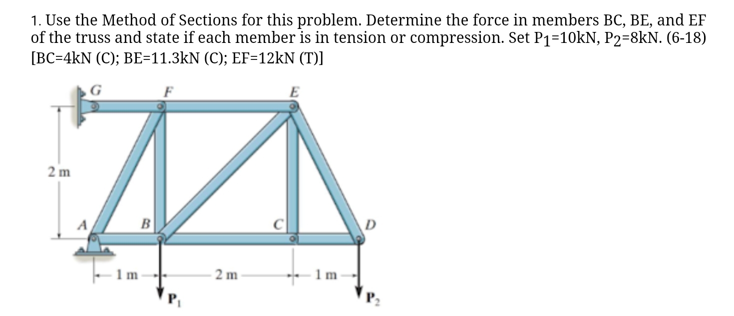 (Get Answer) - Use the Method of Sections for this problem. Determine ...