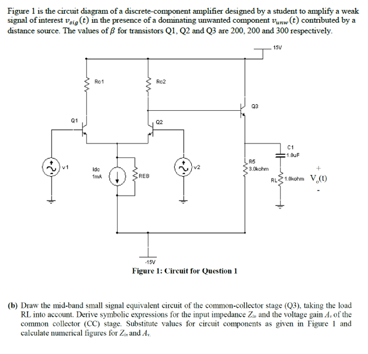 (Solved) - Circuit diagram of a discrete-component amplifier designed ...