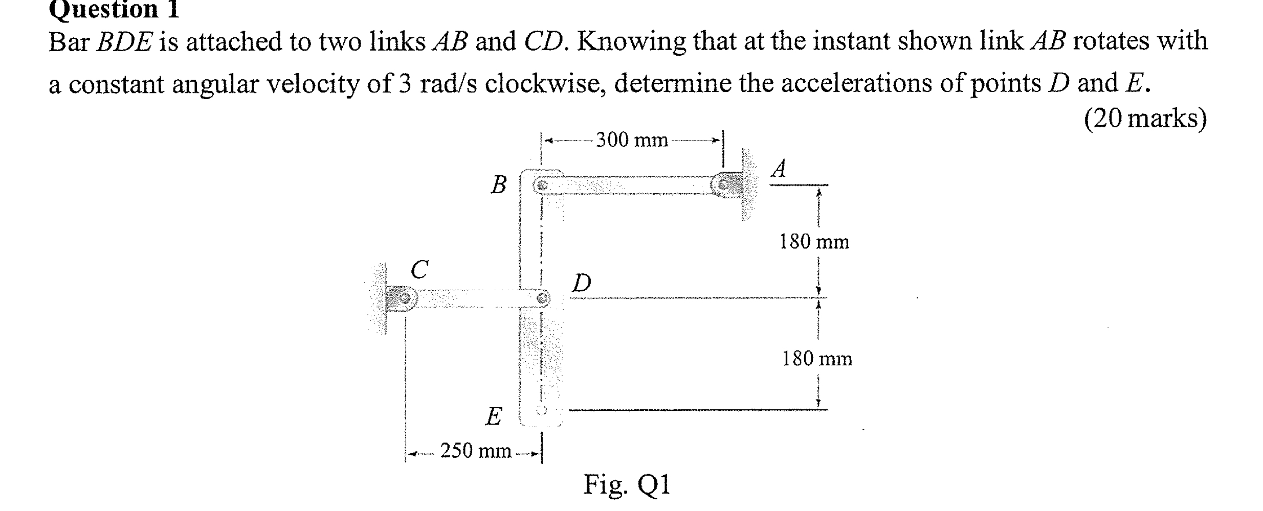 (Get Answer) - Bar BDE is attached to two links AB and CD. Knowing that ...