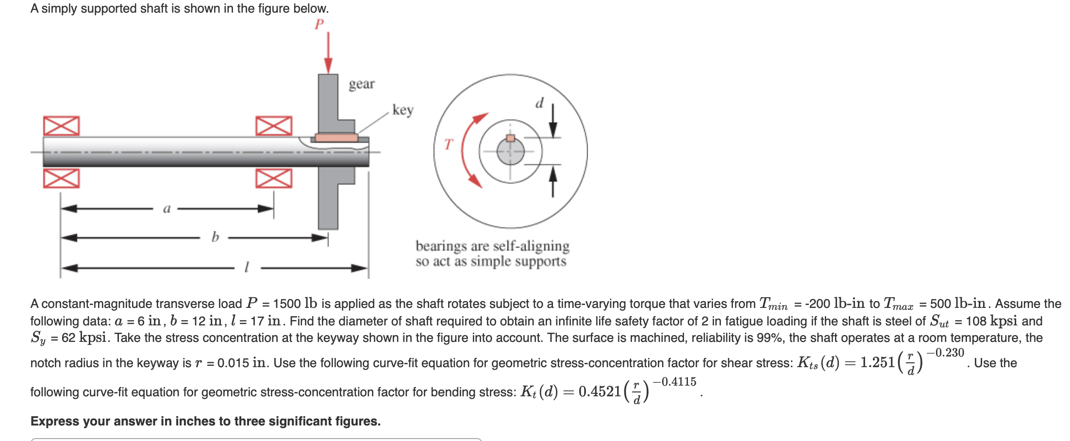(Get Answer) - A constant-magnitude transverse load P=1500lb is applied ...