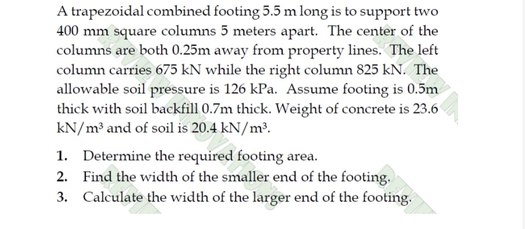 (Solved) - A trapezoidal combined footing 5.5m long is to support two ...