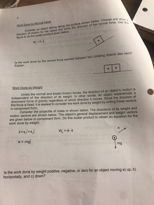 (Solved) - Work Done By Normal Force Consider An Object Sliding Along ...