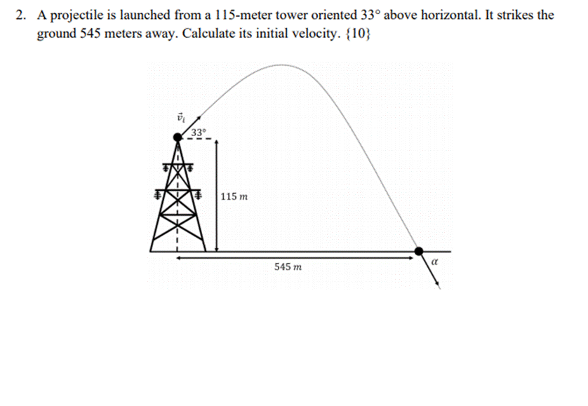 (Solved) - A Projectile Is Launched From A 115-Meter Tower Oriented 33 ...