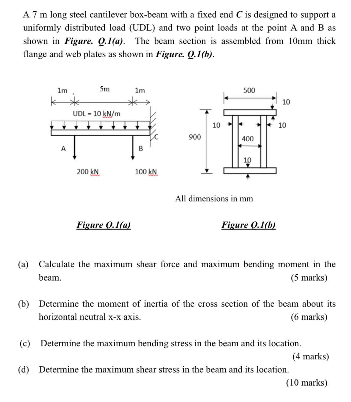 (Solved) - A 7 µm long steel cantilever box-beam with a fixed end C is ...