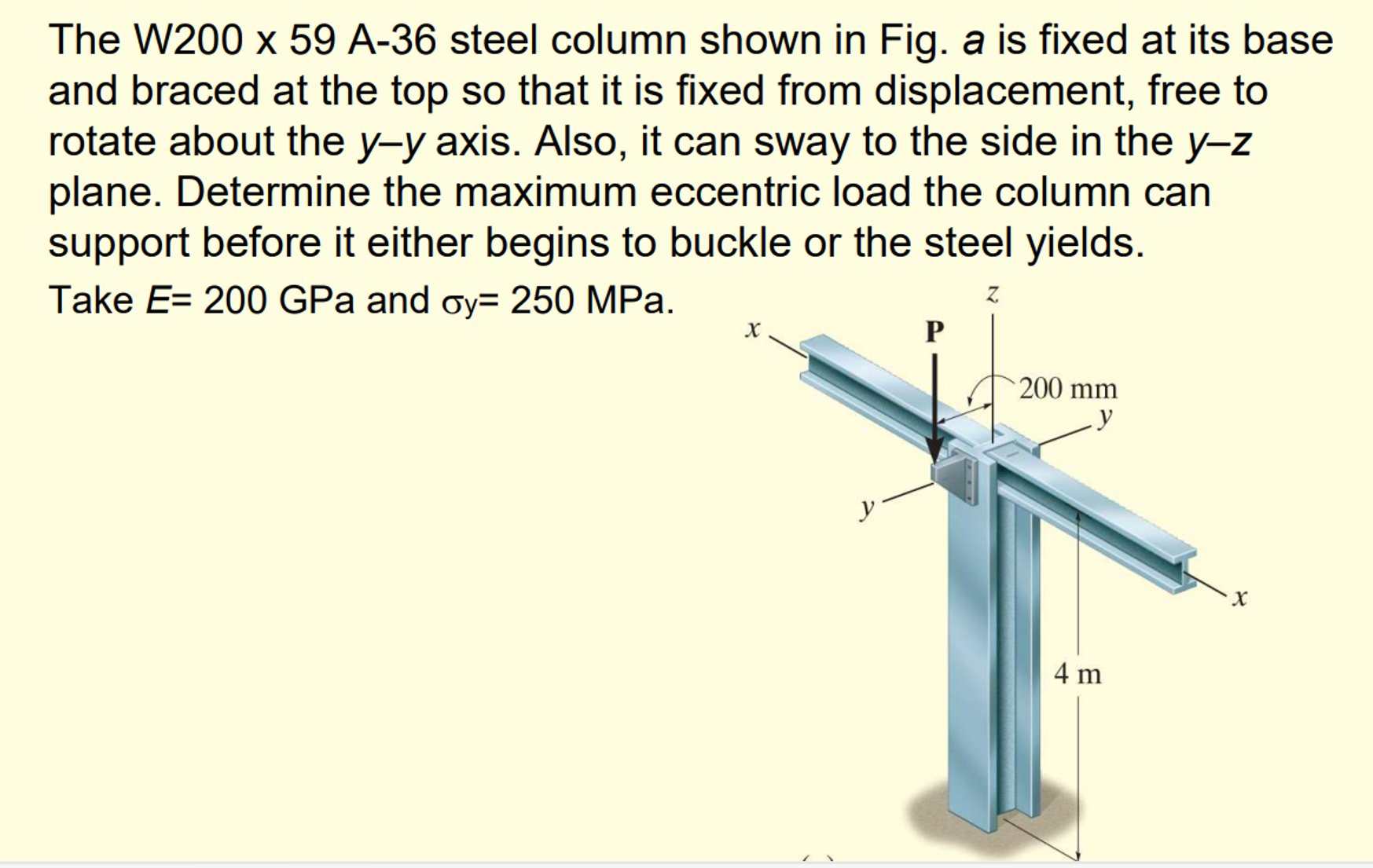 (Solved) - The W200 x 59 A-36 steel column shown in Fig. a is fixed at ...
