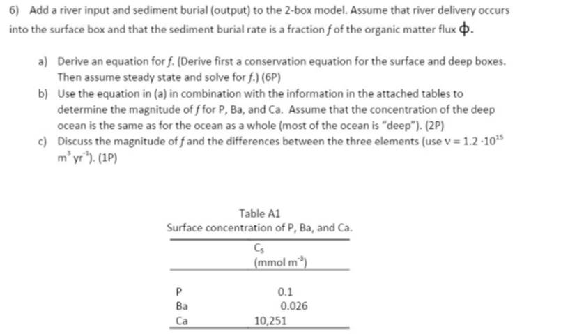 (Solved) - Add A River Input And Sediment Burial (Output) To The 2-Box ...
