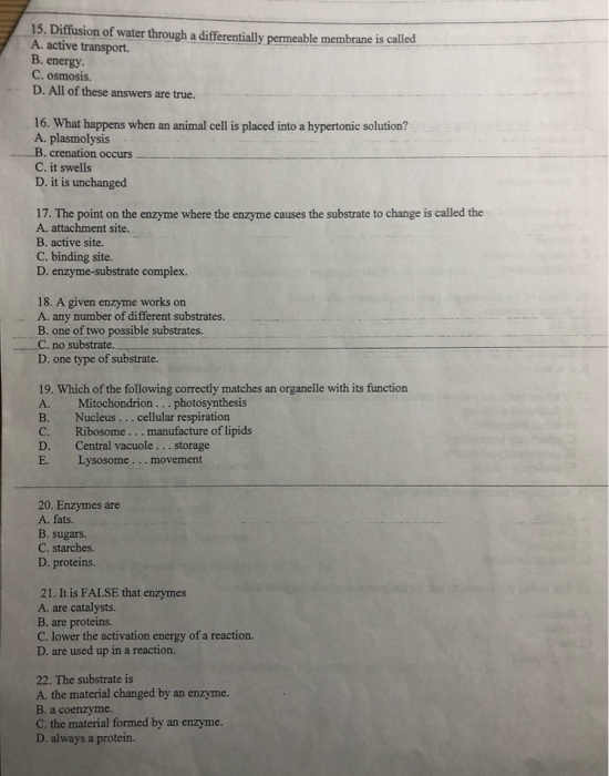 (Solved) - Question: 15. Diffusion Of Water Through A Differentially ...
