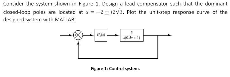 (Solved) - Consider the system shown in Figure 1. Design a lead ...