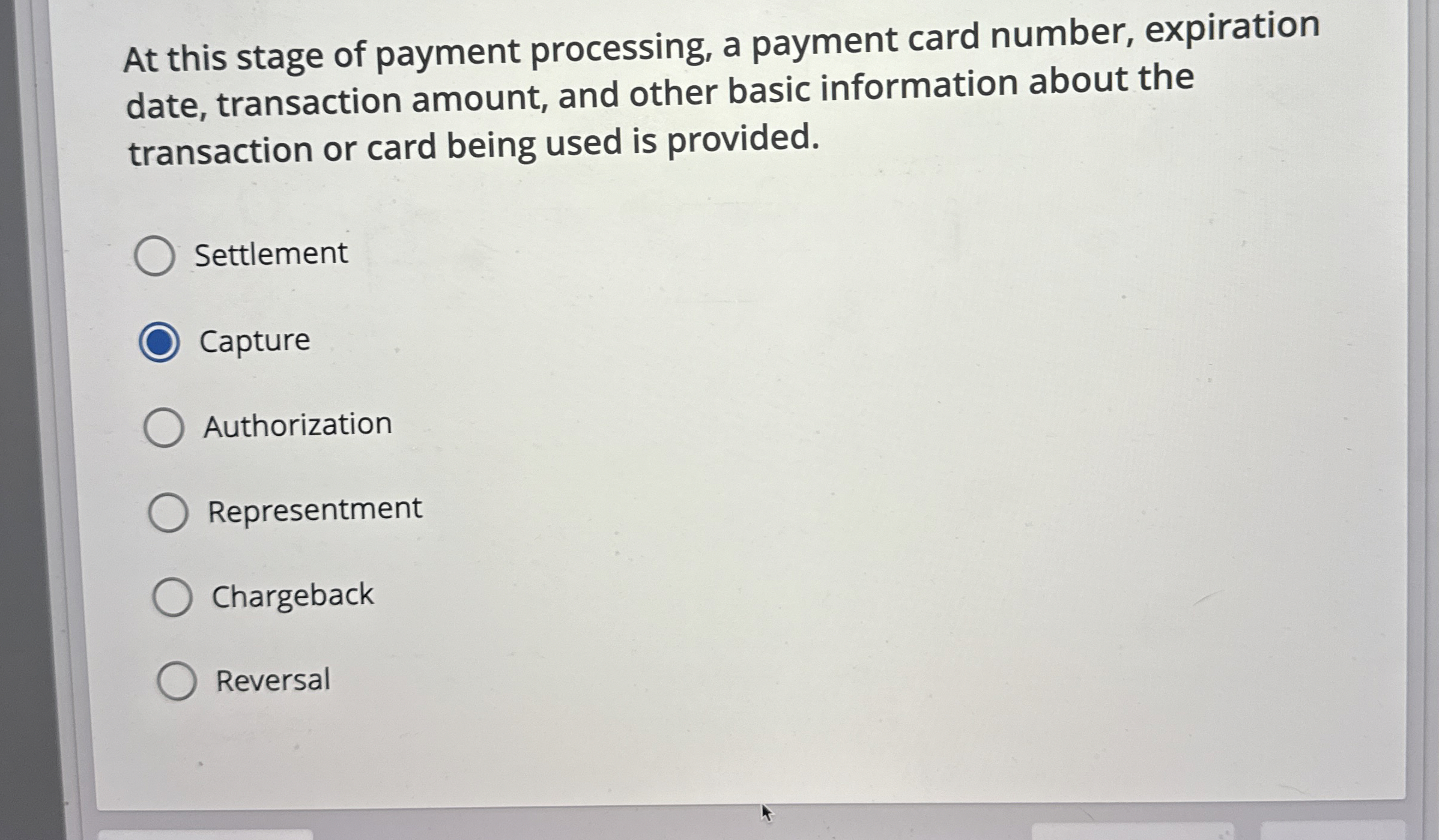 (Solved) - At this stage of payment processing, a payment card number ...