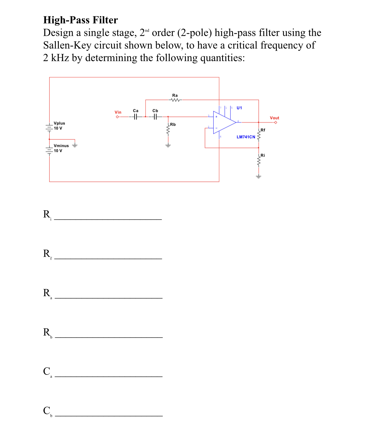 (Solved) - High-Pass Filter Design a single stage, 2nd order (2-pole ...