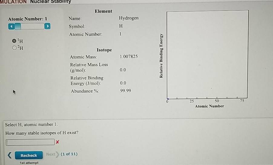 (Get Answer) - Nuclear Stability Atomic Number: 1 Element Name: Symbol ...