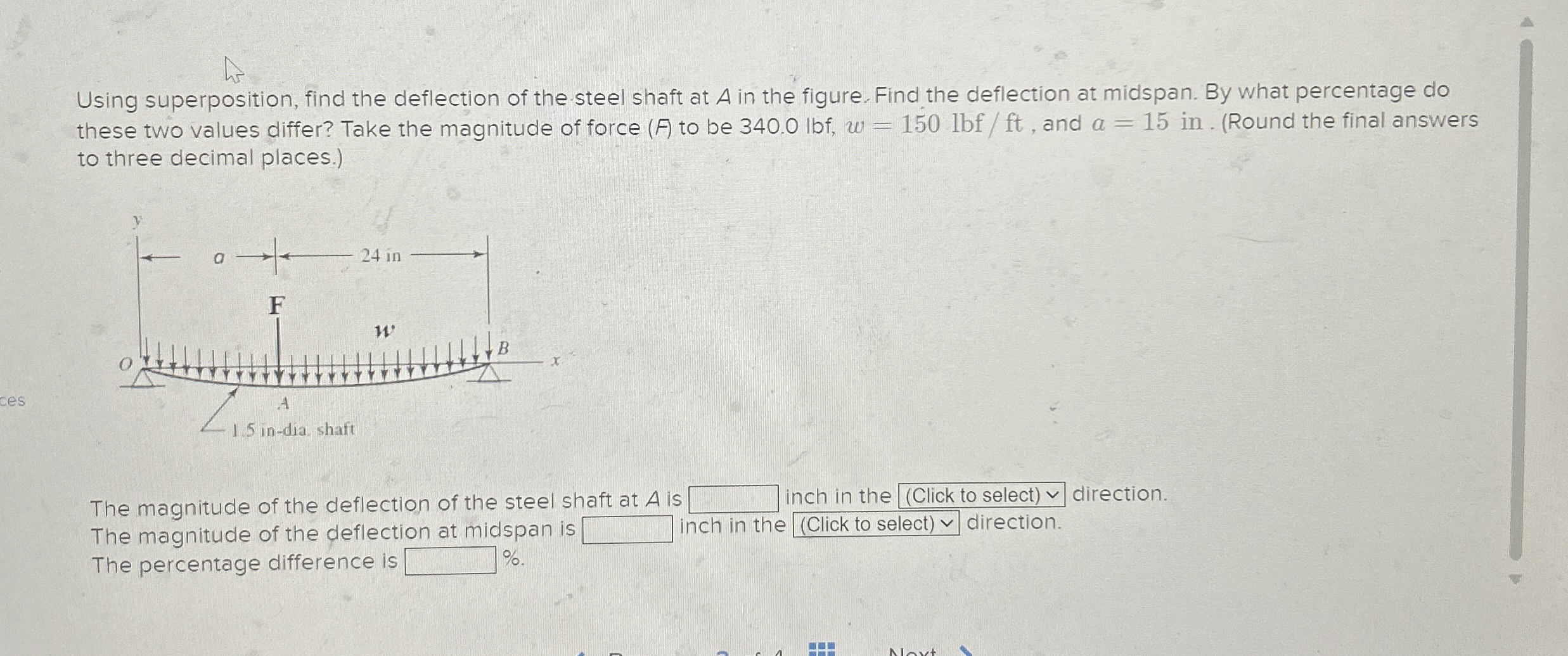 (Get Answer) - Using superposition, find the deflection of the steel ...