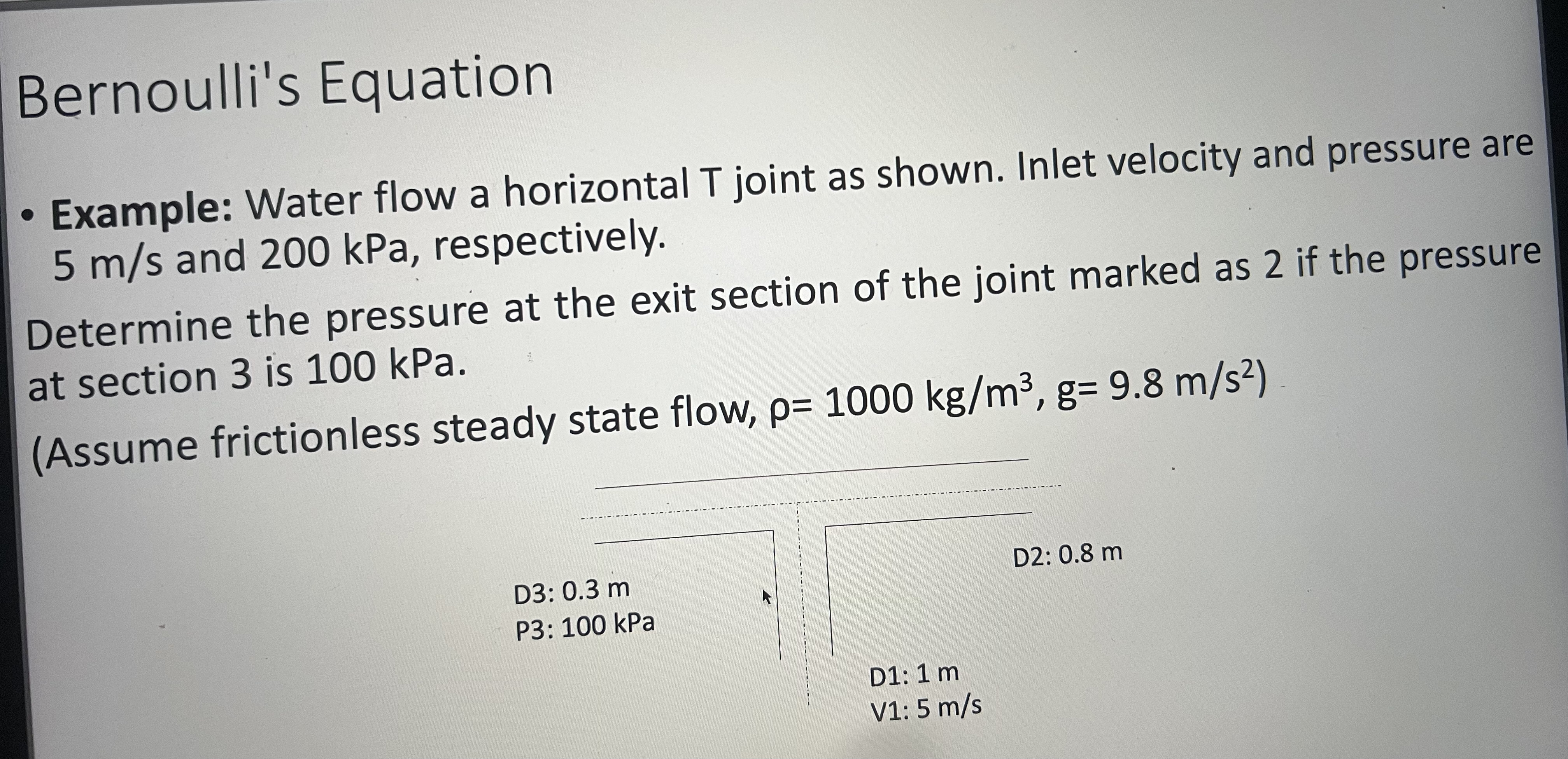 (Get Answer) - Bernoulli's Equation Example: Water flows through a ...
