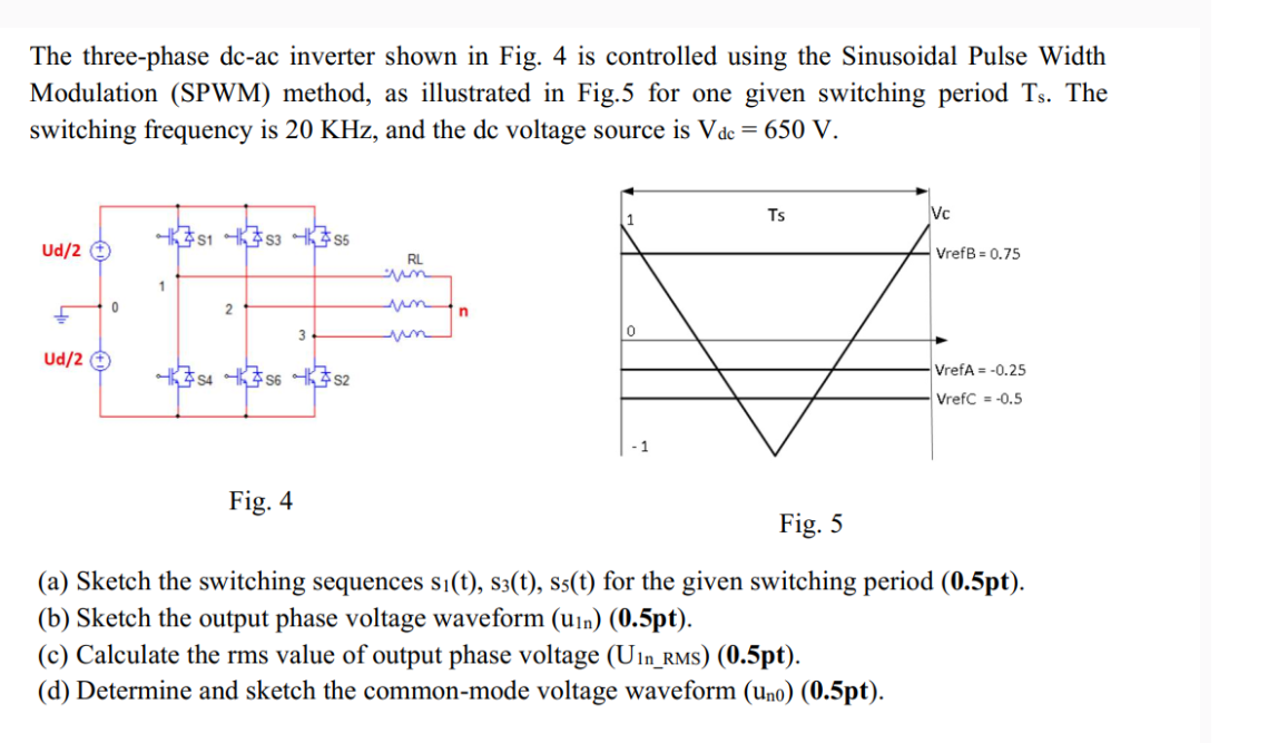 (Solved) - The three-phase dc-ac inverter shown in Fig. 4 is controlled using... (1 Answer ...