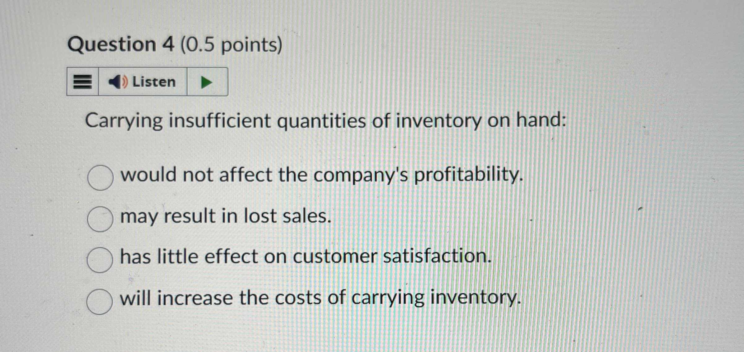 (Solved) - Question 4 (0.5 points) Carrying insufficient quantities of ...