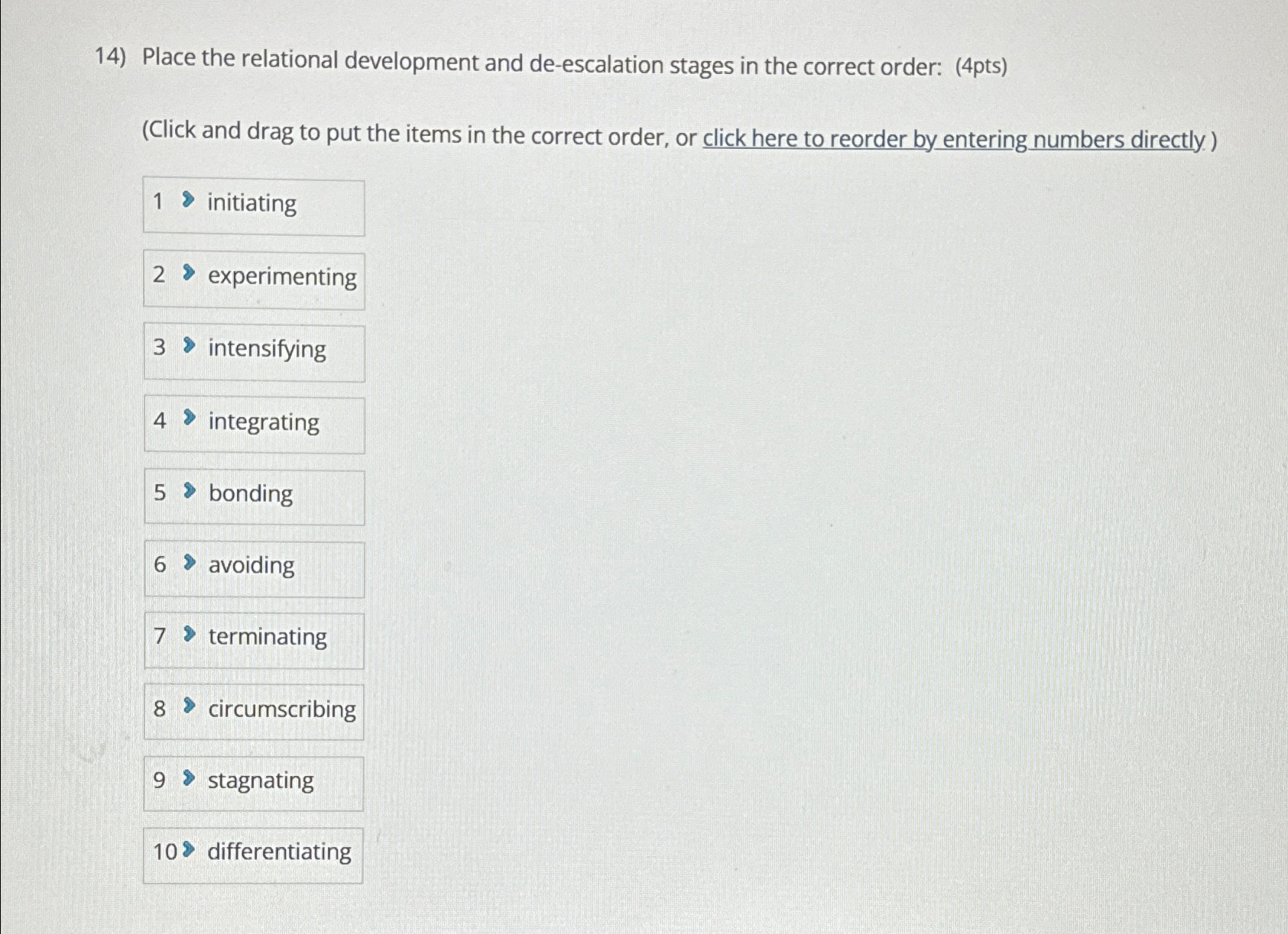 (Solved) - Place the relational development and de-escalation stages in ...