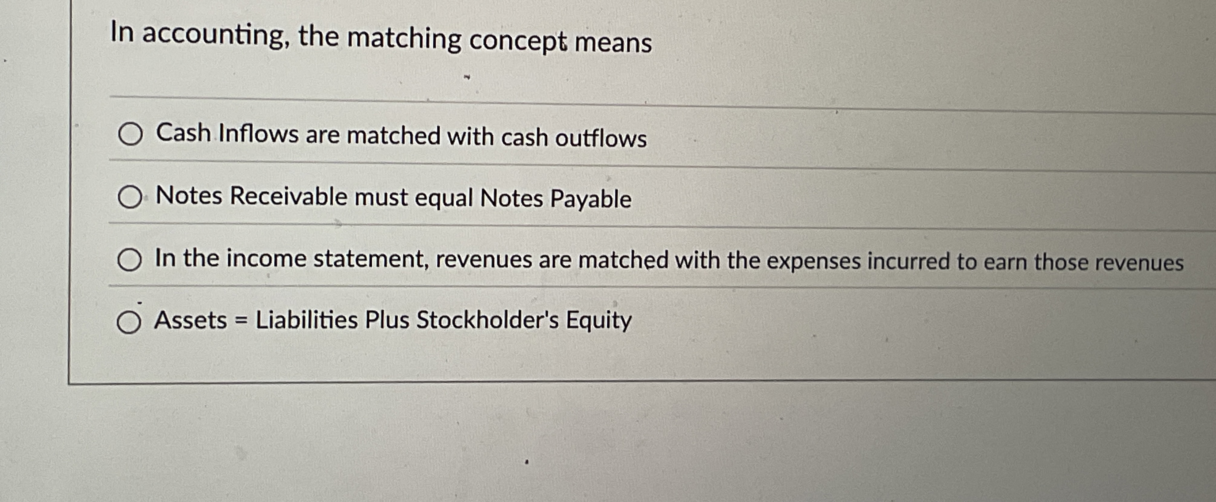 (Get Answer) - In accounting, the matching concept means Cash Inflows ...