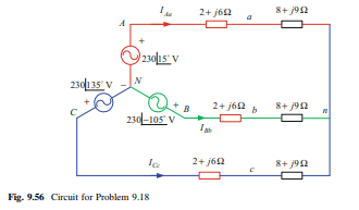(Solved) - A balanced wye–wye system is shown in Fig. 9.56. Find the ...