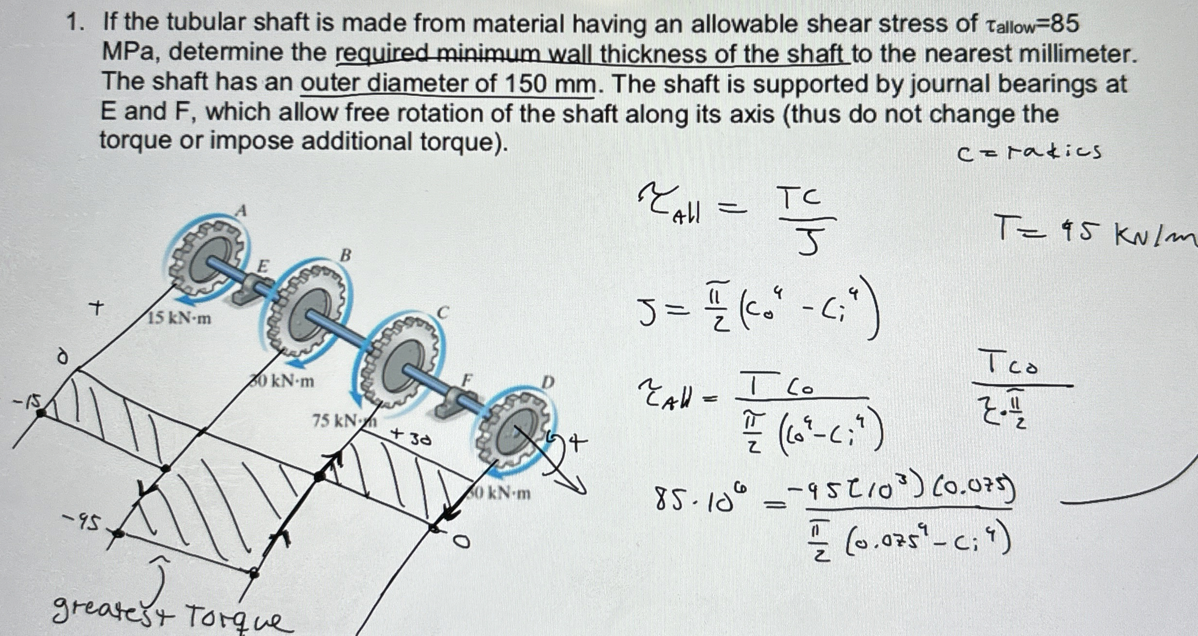 (Get Answer) - If the tubular shaft is made from material having an ...