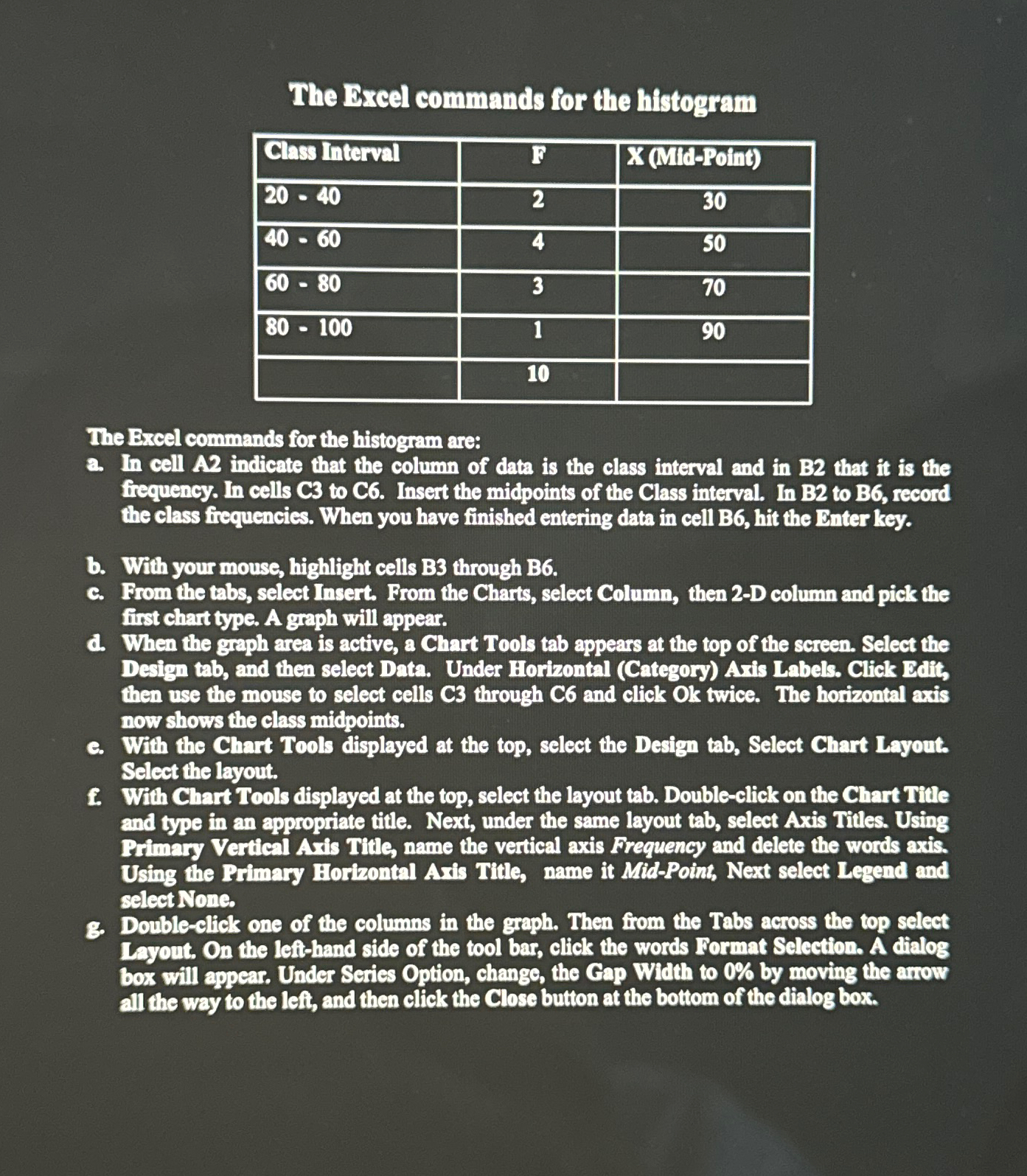(Solved) - The Excel commands for the histogram are: In cell A2 ...