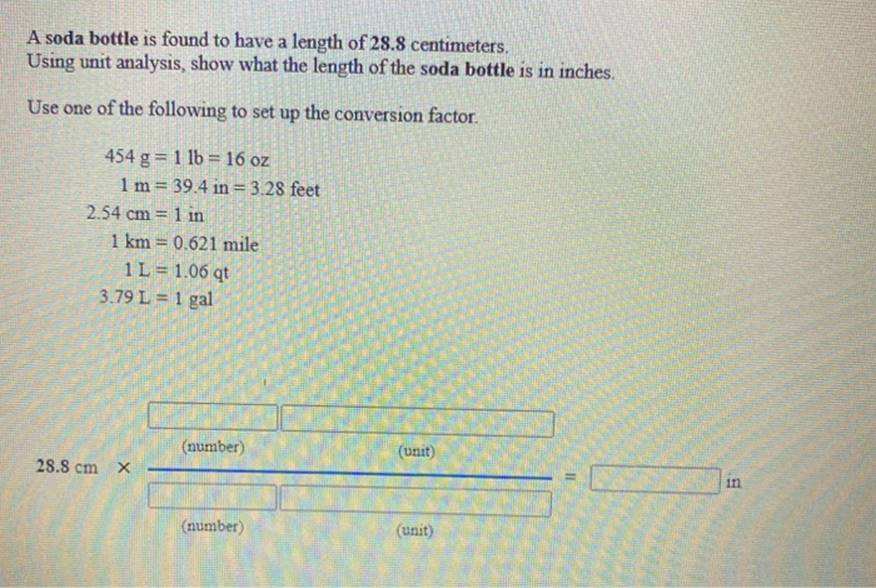 Get Answer A Soda Bottle Is Found To Have A Length Of 28 8 Get Answer A Soda Bottle Is Found To Have A Length Of 28 8