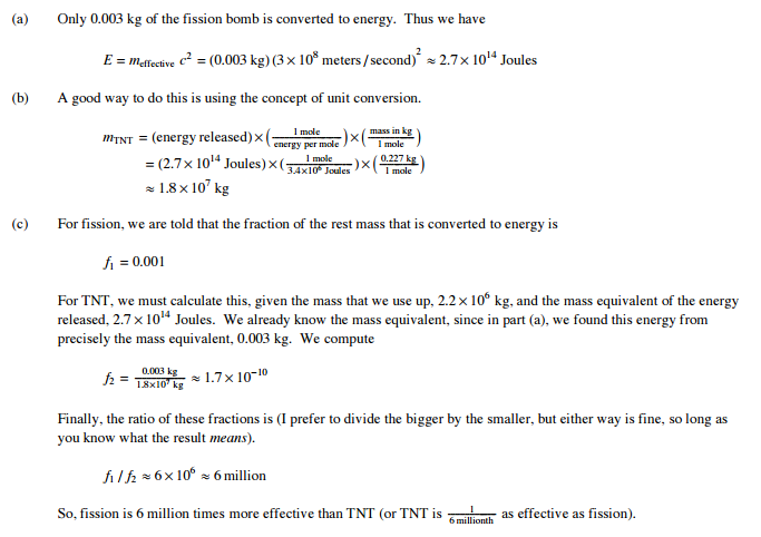 (Solved) - (a) How much energy is released in the explosion of (1 ...