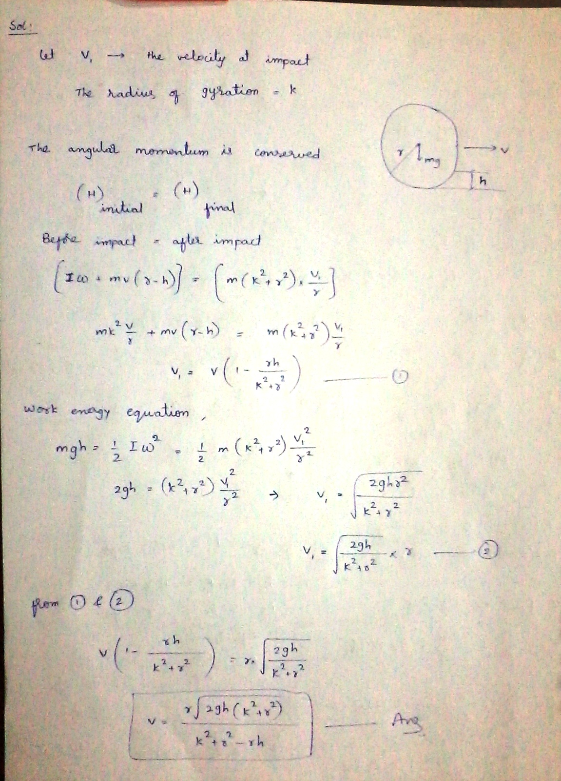 (Solved) - Determine the minimum velocity v which the wheel must have ...